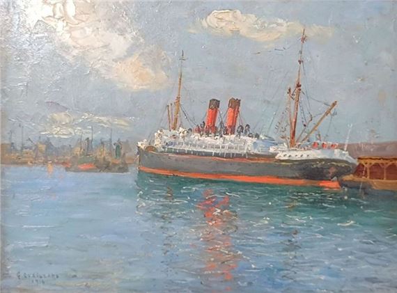 Georges Eveillard | Liner in port (1914) | MutualArt