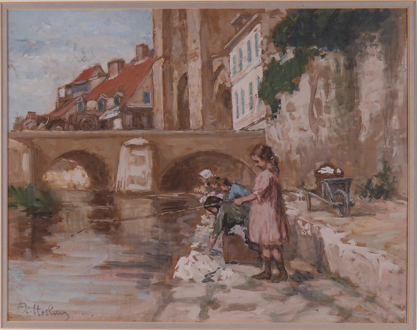Anna Elisabeth Kerling | City canal with washerwomen and fishing girl ...