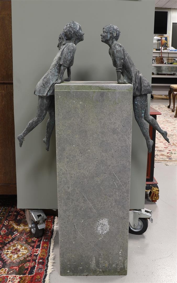 Wia Duintjer | Two girls leaning on a plinth | MutualArt