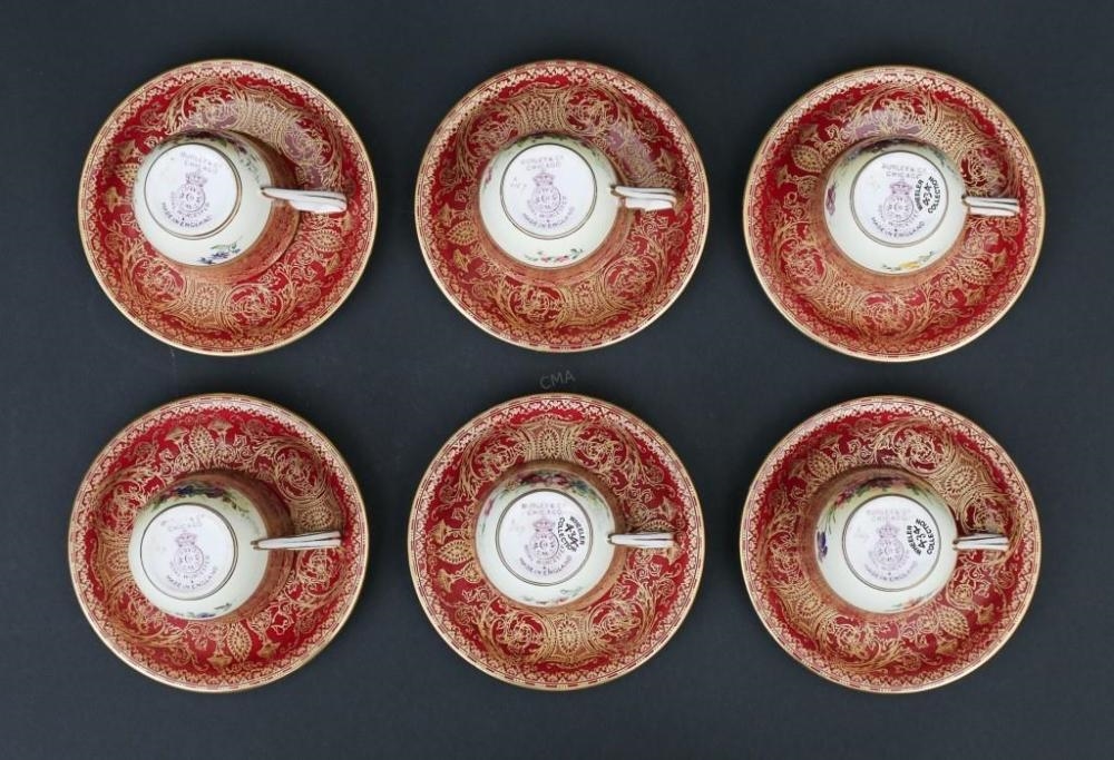 Royal Worcester | A set of six English Royal Worcester cups and saucers ...