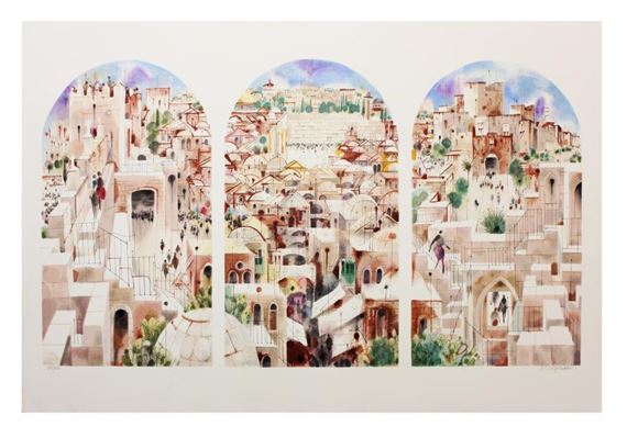 Shmuel Katz | Shmuel Katz- Serigraph on Paper Jerusalem - Triptych ...