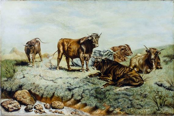 European School, 19th Century | Longhorn Cattle | MutualArt