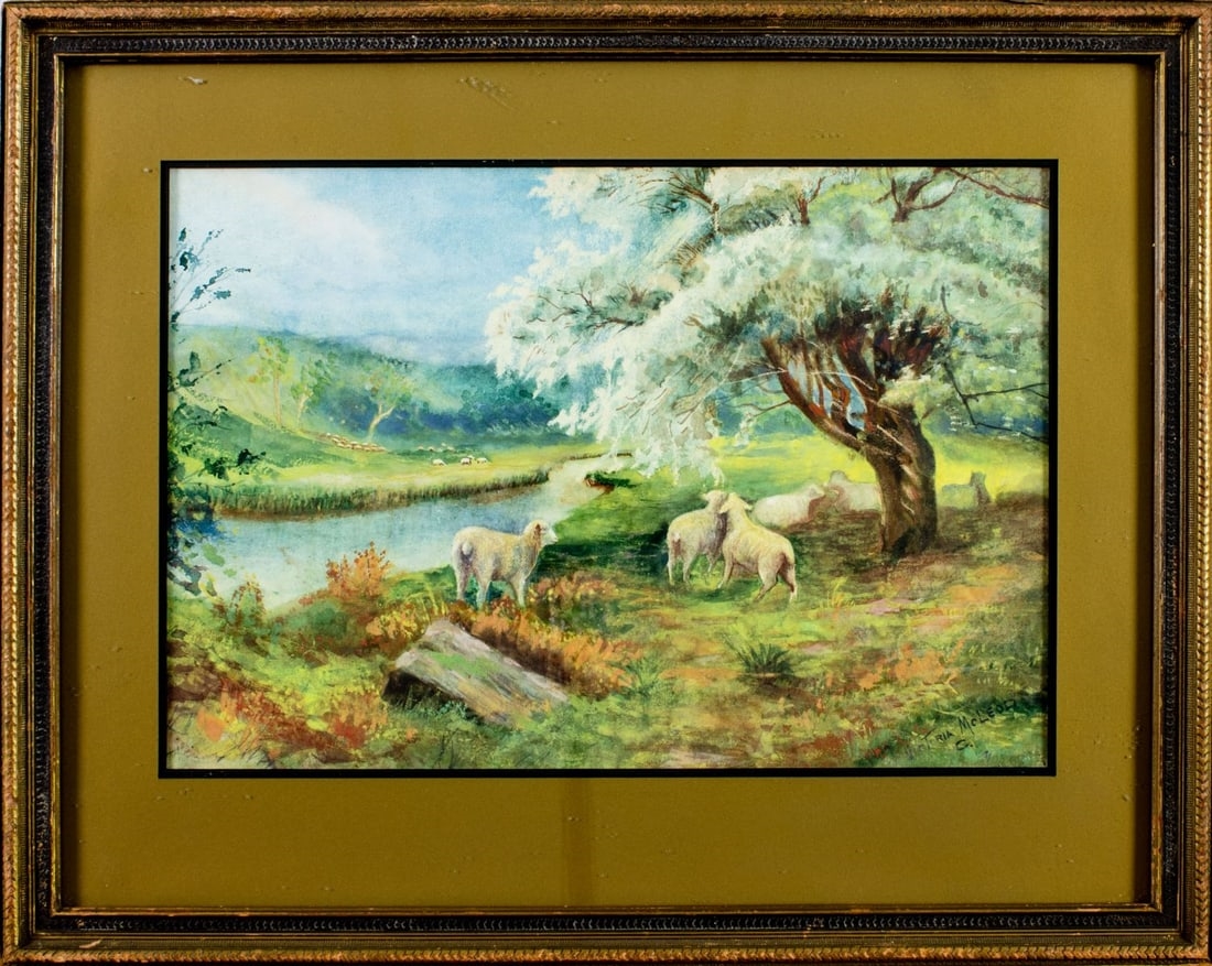 Victoria McLeod | Landscape with Flock of Sheep | MutualArt