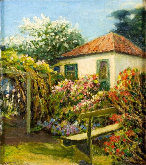 William Adam | Town Scene with Flower Garden | MutualArt