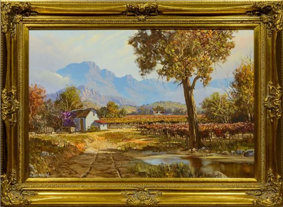 Michael Albertyn | Mountain Landscape with Cape Dutch Cottages ...