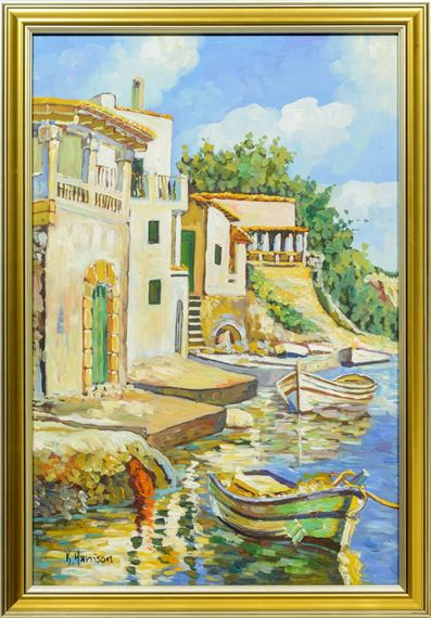 K. Harrison | Mediterranean Scene with Boats | MutualArt