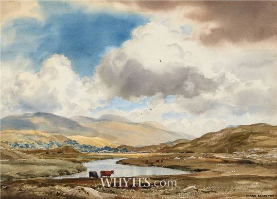 Frank Egginton | CATTLE BY A LAKE WITH MOUNTAINS IN THE DISTANCE ...