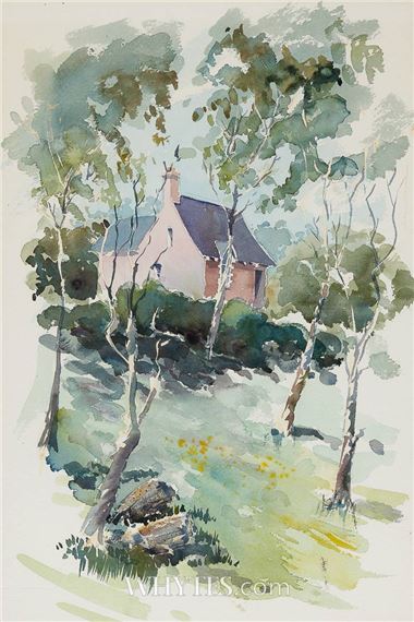 Derek Biddulph | TREES AND HOUSE IN A LANDSCAPE | MutualArt