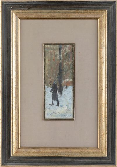 Glen Robert Preece | Figure and lamp post in the snow (1957) | MutualArt