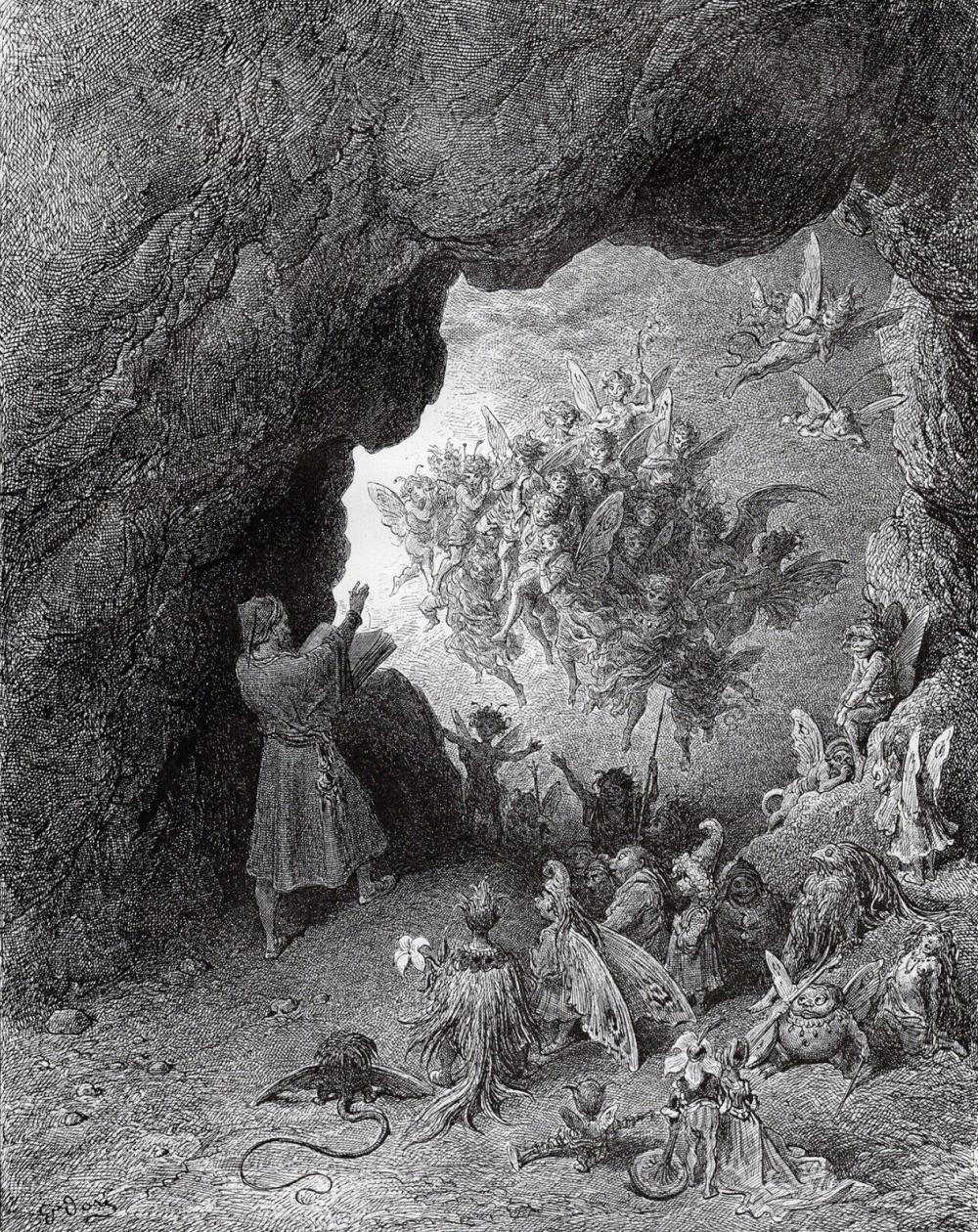 Gustave Doré | DORE SIGNED 1800s Woodcut Malagigi Conjures up Spirits ...