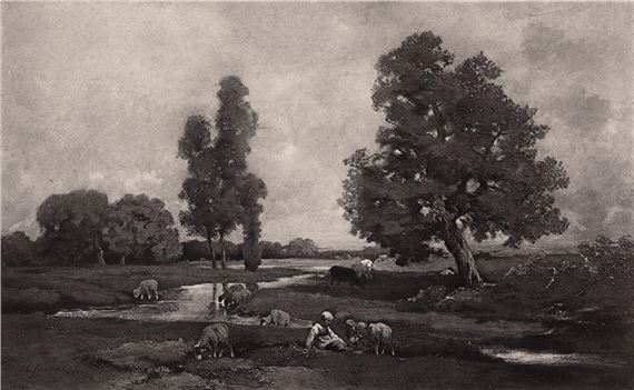 Charles Émile Jacque | Charles Emile Jacque 1875 print A Rivulet signed ...