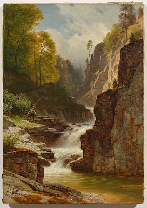 Johann Gottfried Steffan | Mountain stream with angler (1887) | MutualArt