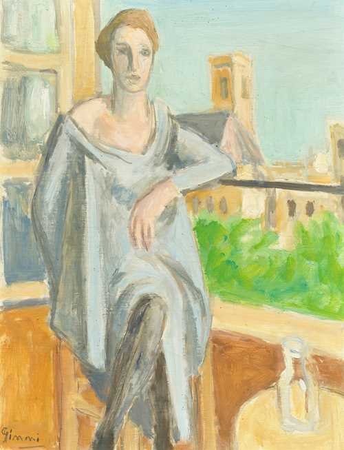 Wilhelm Gimmi | Femme assise au balcon (1949) | MutualArt