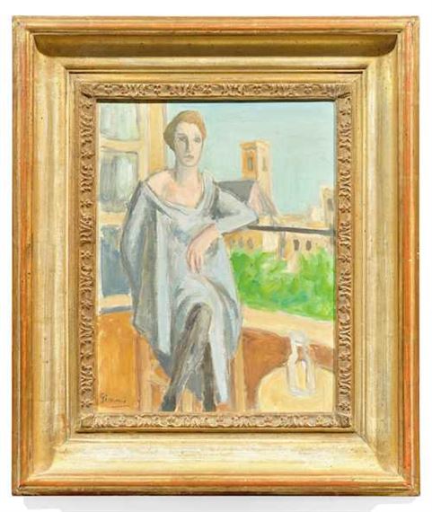 Wilhelm Gimmi | Femme assise au balcon (1949) | MutualArt