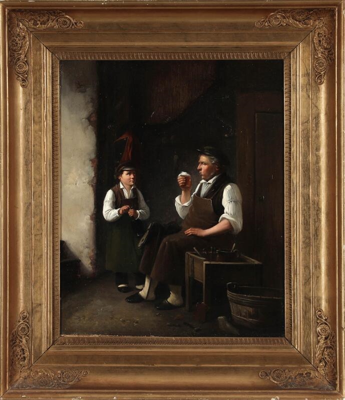 Christian Andreas Schleisner | The cobbler takes a break (1868) | MutualArt