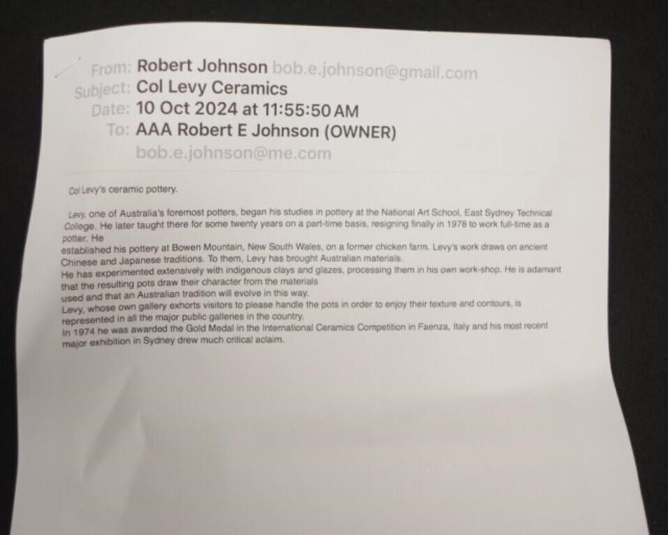 Col Levy | Col LEVY Australian Pottery bowl & jug | MutualArt