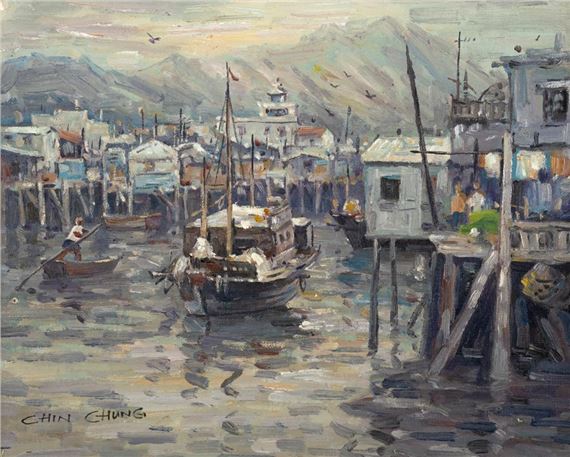 Chin Chung | AN OIL PAINTING DEPICTING A WATERFRONT SIGNED CHIN CHUNG ...