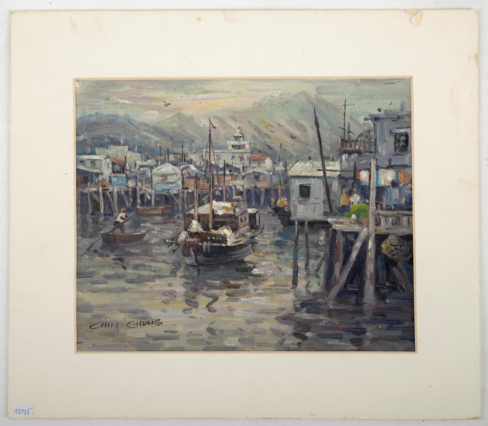 Chin Chung | AN OIL PAINTING DEPICTING A WATERFRONT SIGNED CHIN CHUNG ...
