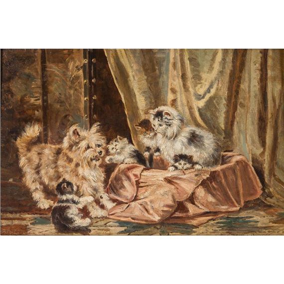 Henriette Ronner-Knip | Hund am Katzenkorb | MutualArt