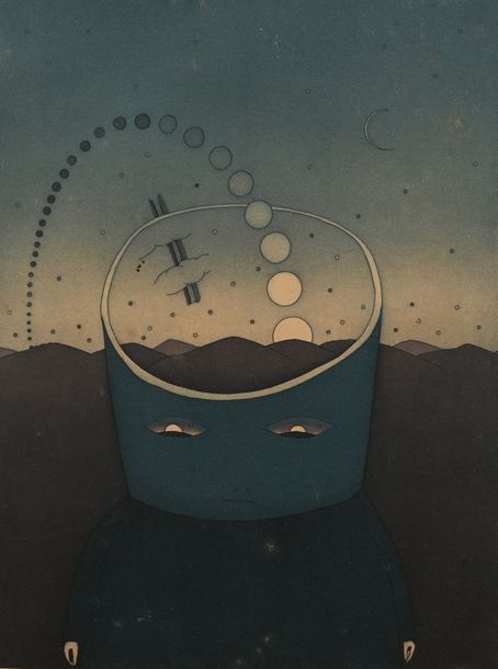 Jean-Michel Folon | Man phases of the moon Color lithograph signed ...