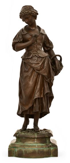 Ernest Rancoulet | Bronze Sculpture of a Woman with Basket | MutualArt
