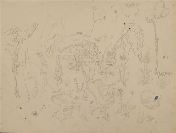 Miodrag Djuric Dado | Characters and duck Black pencil drawing | MutualArt