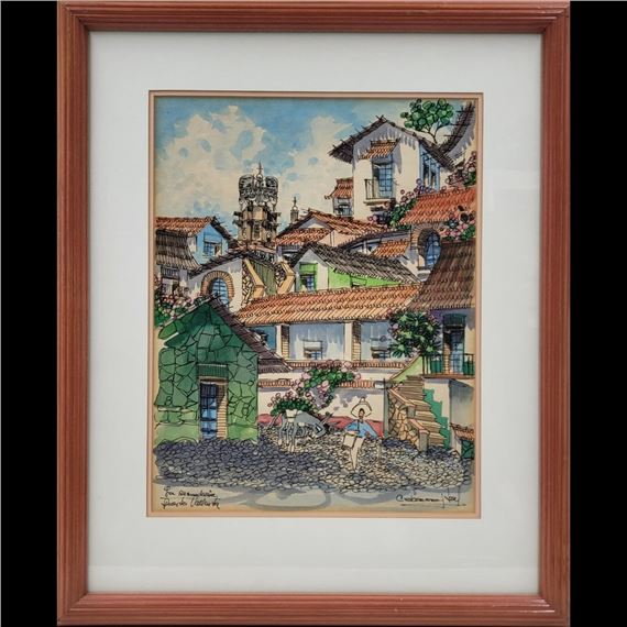 Joel Cabrera | Joel Cabrera Mid Century Modern Signed Original Watercolor Painting (Circa 1950 ...