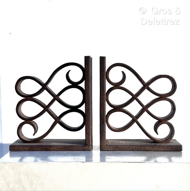 Edgar Brandt | Edgar BRANDT (1880-1960) Pair of wrought-iron bookends ...