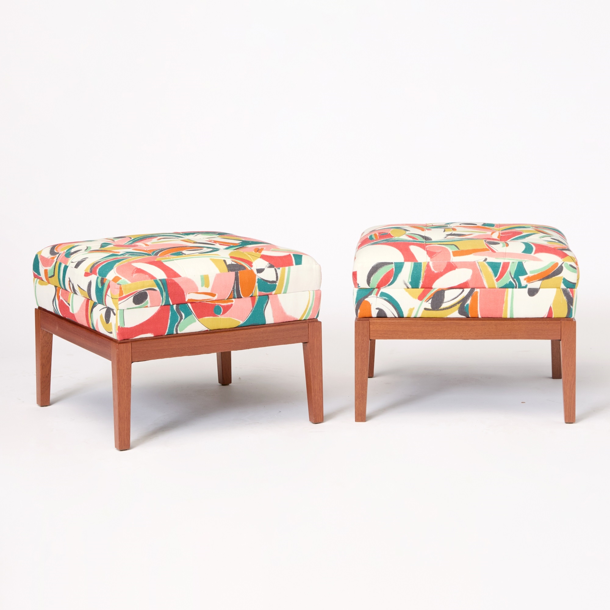 George Smith | Pair of George Smith Upholstered Walnut Ottomans 2000s ...