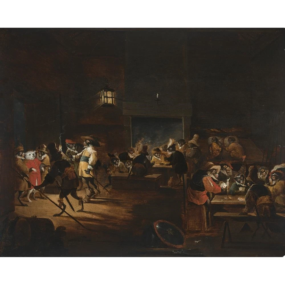 Abraham Teniers | LE CORPS DE GARDE DES SINGES | MutualArt