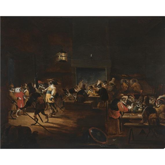 Abraham Teniers | LE CORPS DE GARDE DES SINGES | MutualArt