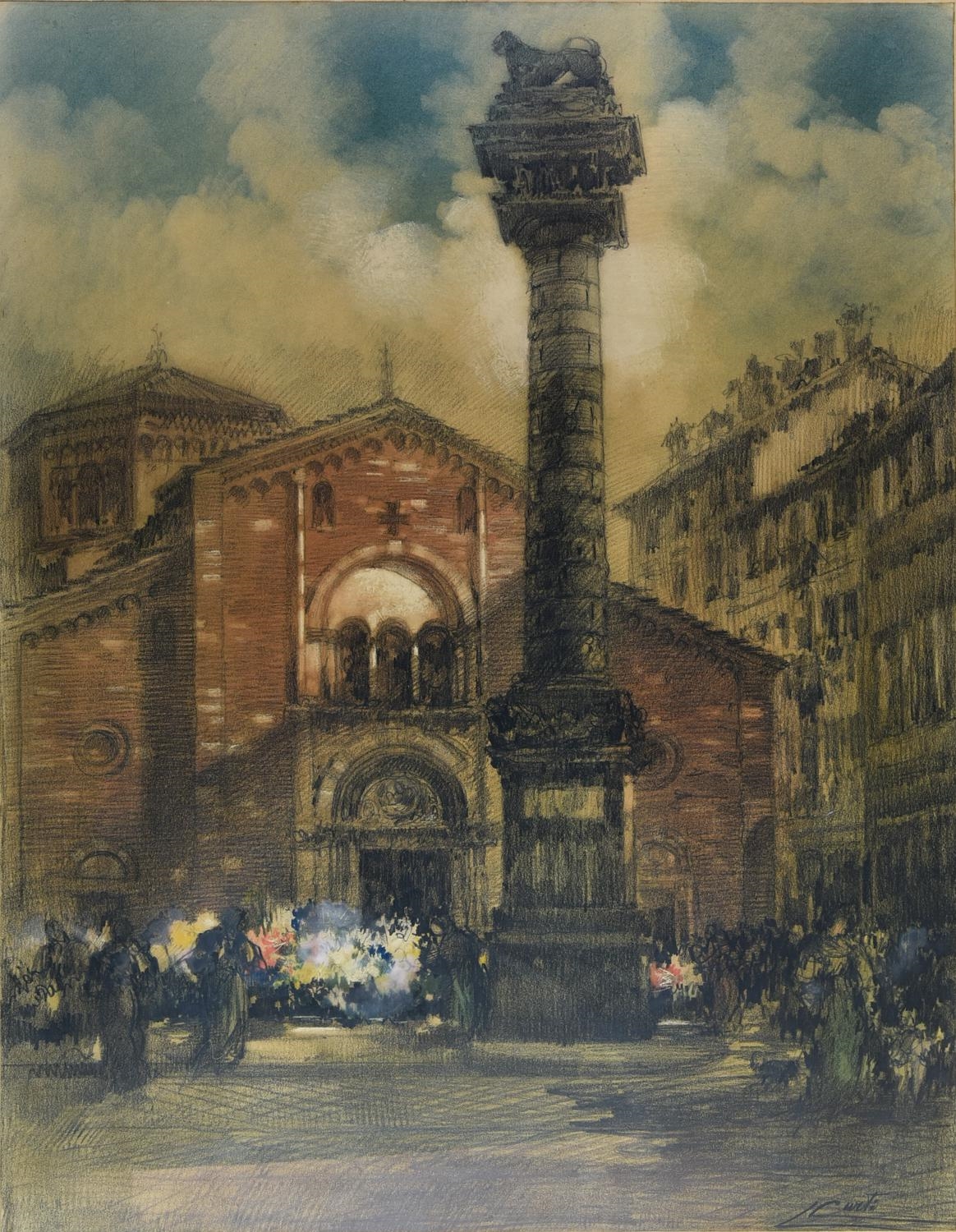Luigi Curti | BASILICA DI SAN BABILA pastello su carta | MutualArt