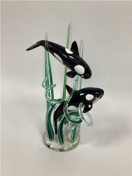 Kevin Fulton | A Kevin Fulton Glass Sculpture of Two Dolphins Swimming ...