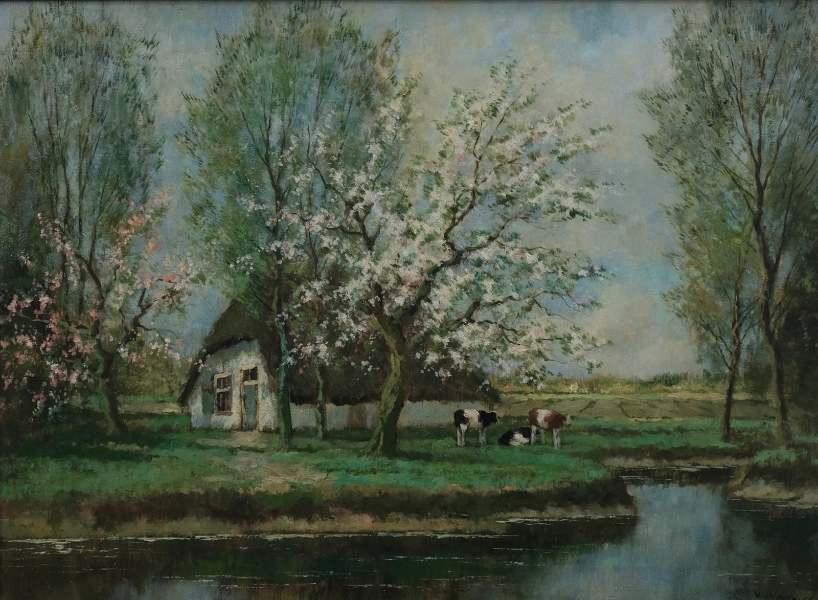 Willem Hendriks | Cottage and Cattle by a River | MutualArt