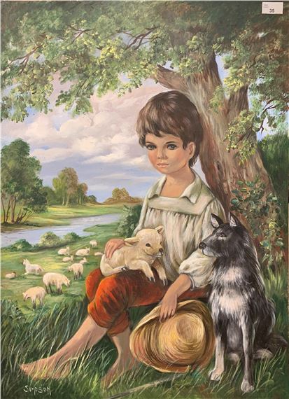 Audrey Dallas-Simpson | Young boy shepherd with a lamb and dog rest ...