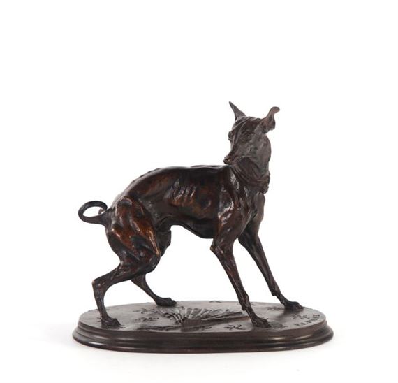 Pierre-Jules Mene | Greyhound with fan Shaded brown patina bronze proof ...