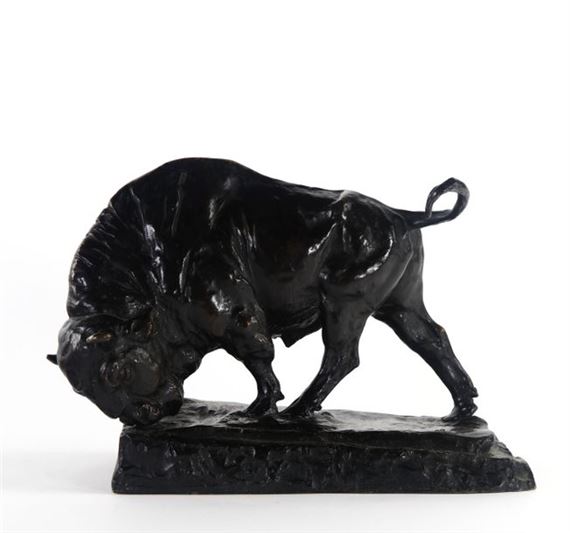 Albert Wille | Bison charging Dark brown patina bronze proof (8 ...
