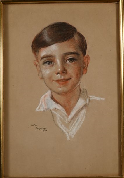 André Lagrange | Portrait of a little boy 3-color mixed technique Signed lower left and dated ...