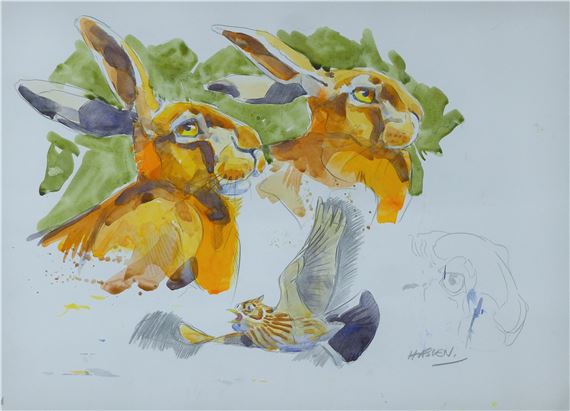 Andrew Haslen | British (AR), Hare Portrait and Skylark,, signed. 44 x ...