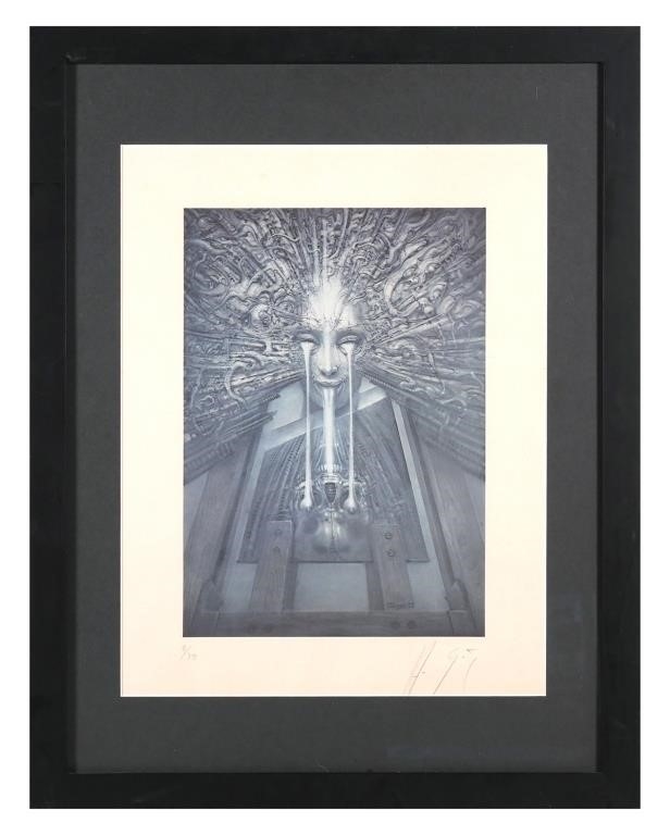 H. R. Giger | Signed print of woman with guillotine | MutualArt