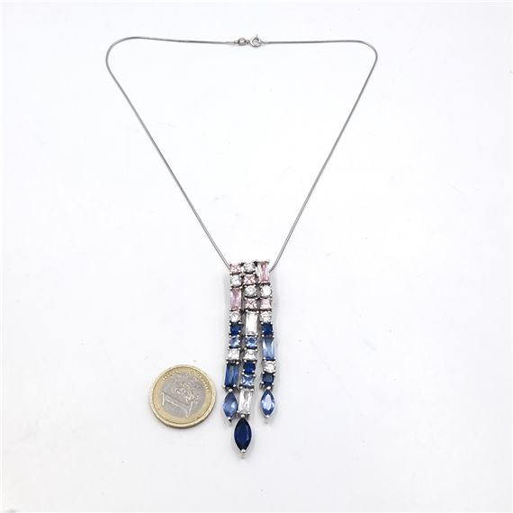 Sterling | A sterling silver multi coloured pendant stone necklace. Len ...