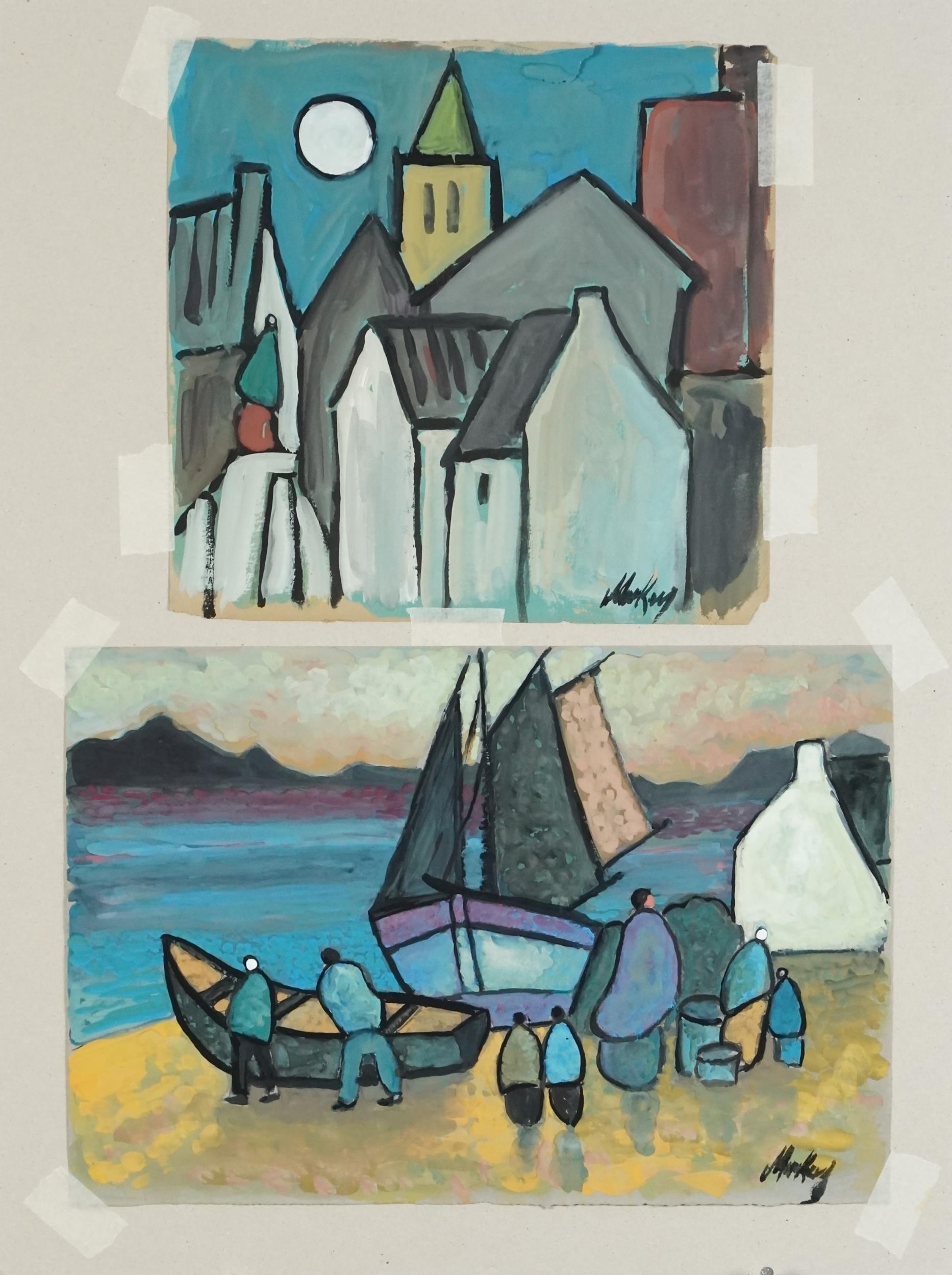 Markey Robinson | Figures before boats; Town scene | MutualArt