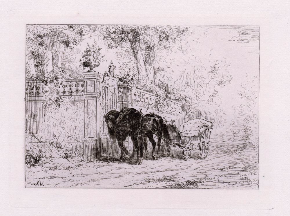 Jules Jacques Veyrassat | 1872 Jules Jacques Veyrassat Ponies etching ...