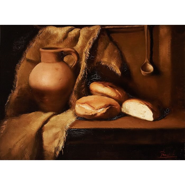 José Puyet | Bodegón con cántaro y hogazas de pan (1922) | MutualArt
