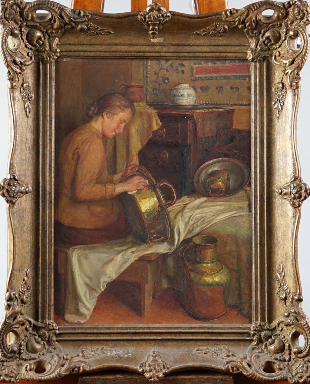 Maarten van Zijl | Woman polishing copper | MutualArt