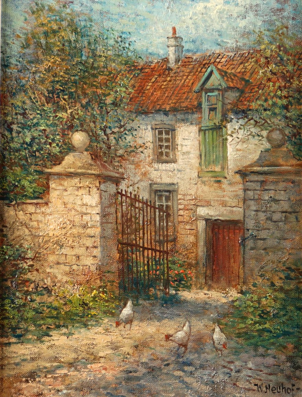 Walthère Joseph Neuhof | Farm with chickens | MutualArt