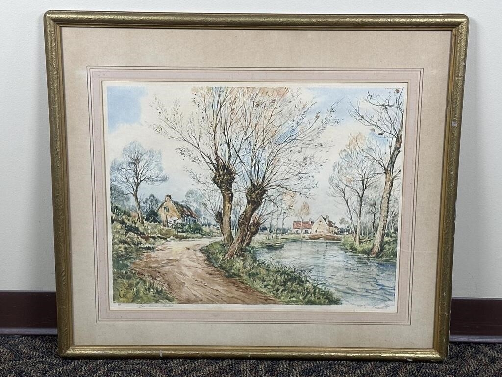 Paul Emile Lecomte | Paul Emile Lecomte Color Etching French Riverside ...