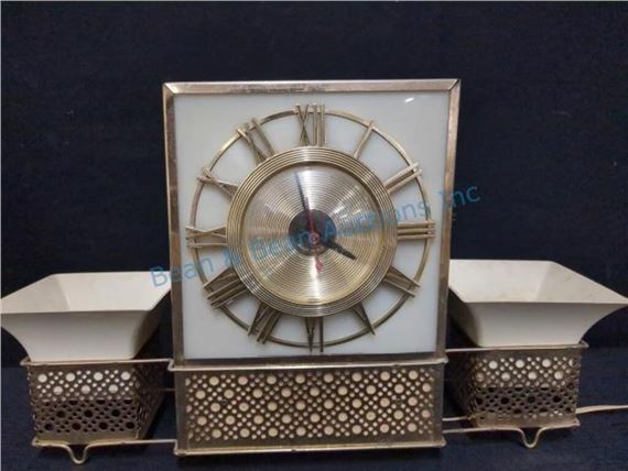 Planters | MCM gold mesh mantle clock w/ planters works | MutualArt