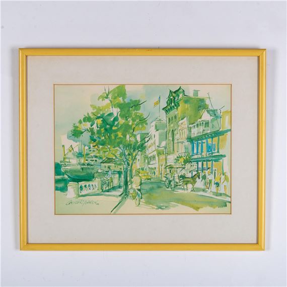 Cecile Johnson | Cecile Johnson, Offset Watercolor on Paper, Town Scene ...