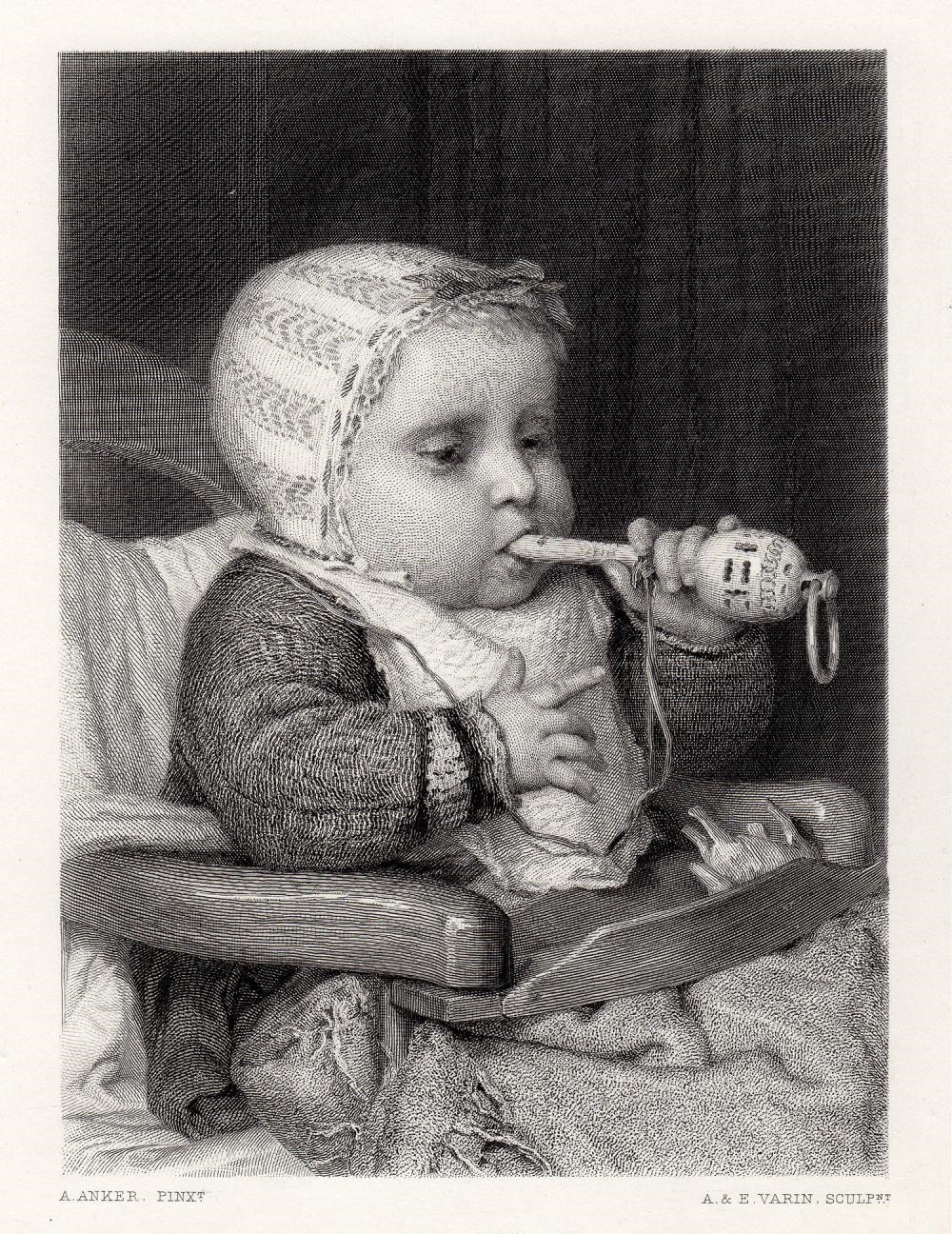 Albert Anker | Anker 1875 engraving Little Musician signed (1875 ...